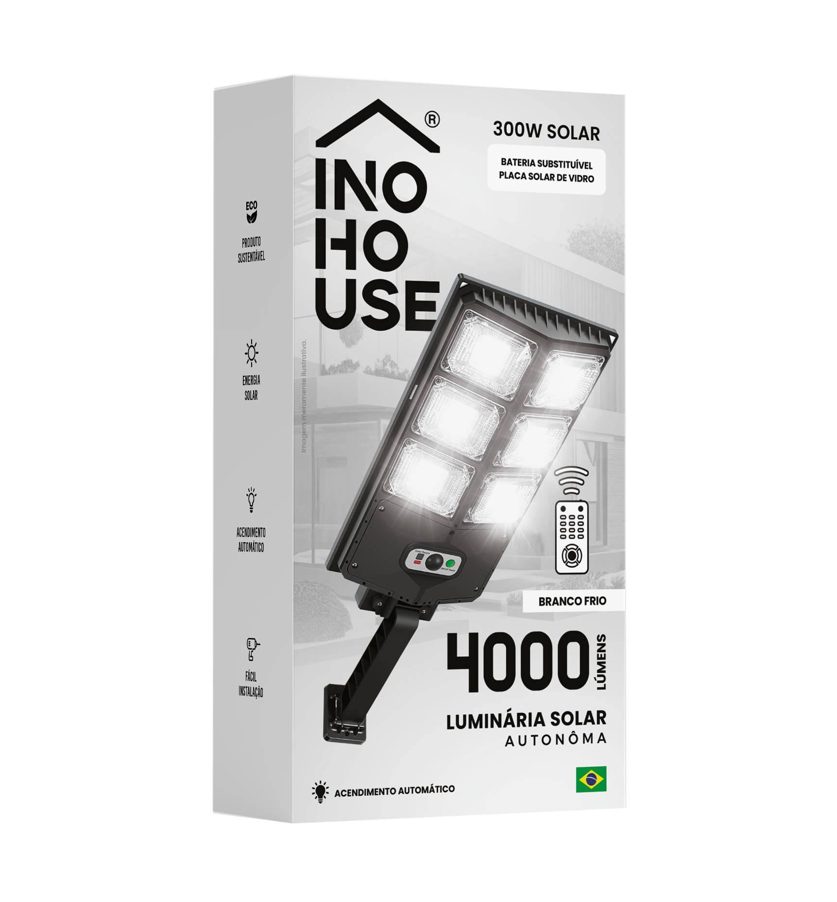 Luminaria Holofote Solar 300w Autonoma 4000 Lumens IP65 Preta - Inohouse
